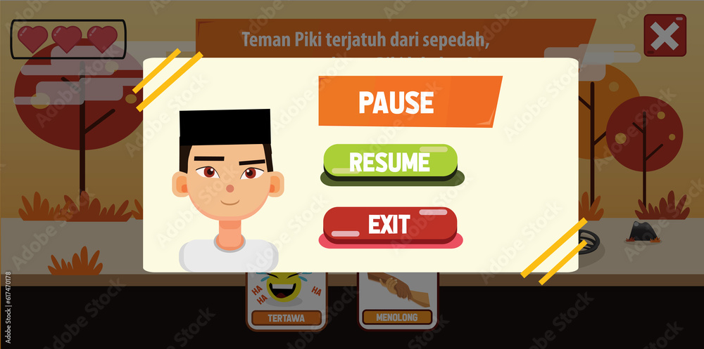 User Interface Education Game Asmaul Husna "Ar Rahman" Level 1 Backround Button Pause Stock ...