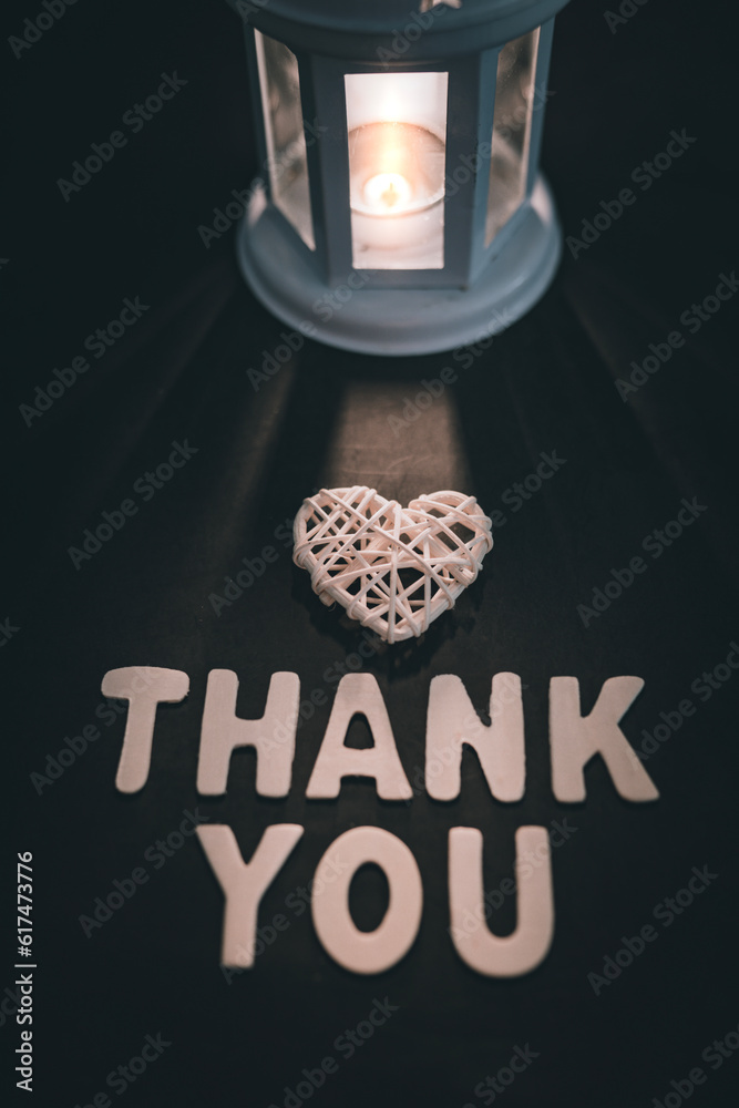 Thank you day concept poster image, White lantern lamp with heart shape ...
