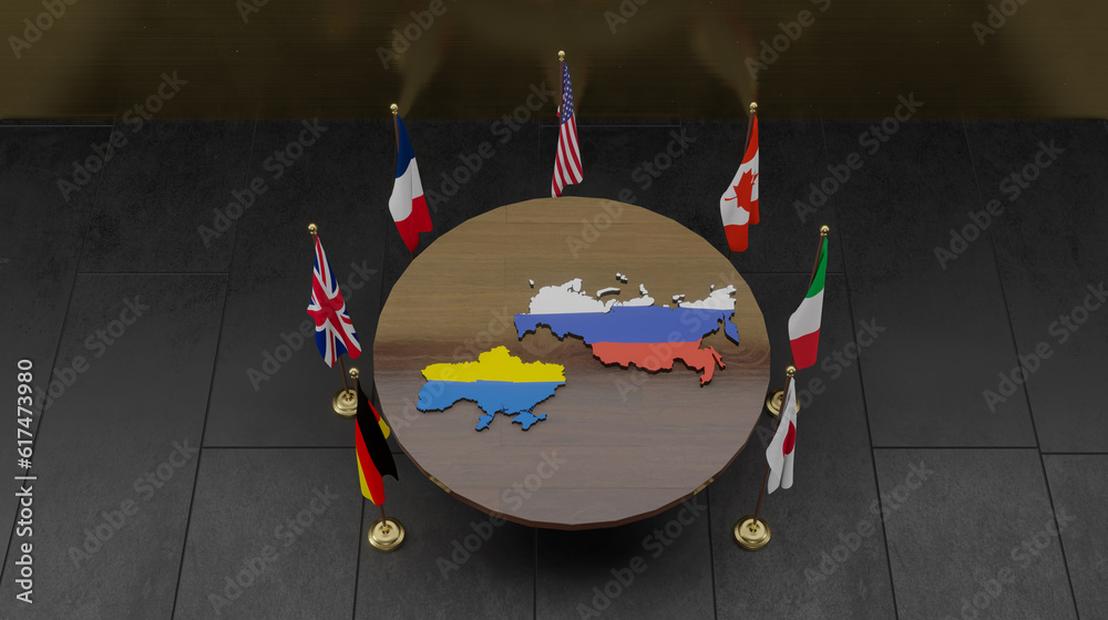 G7 countries against Russia, Flags of G7 countries, Ukraine and Russia ... G7 countries against Russia, Flags of G7 countries, Ukraine and Russia ...