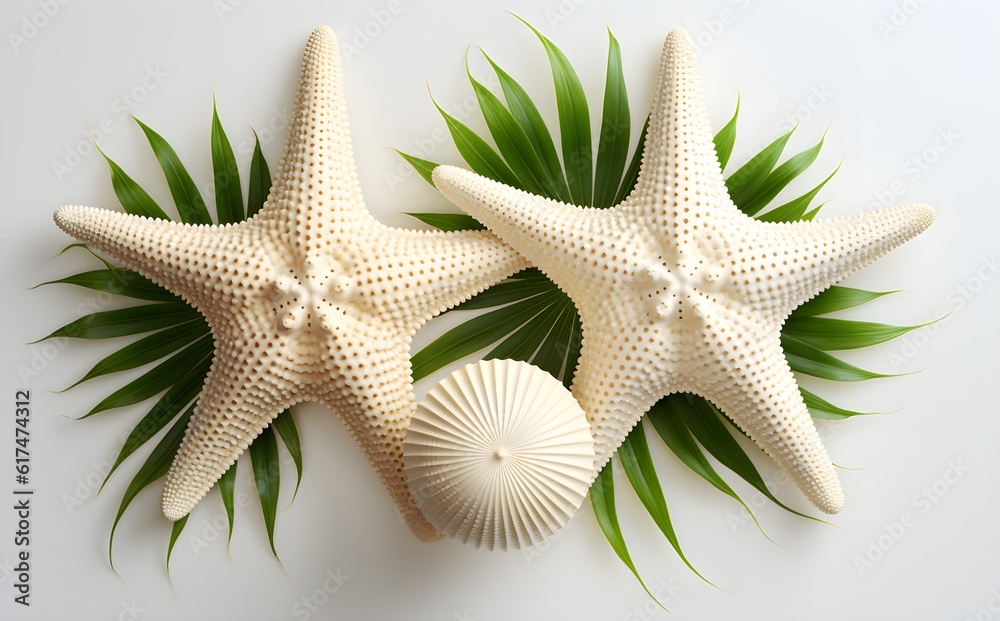 Twin sea stars, top perspective, isolated on clean white surface with ...