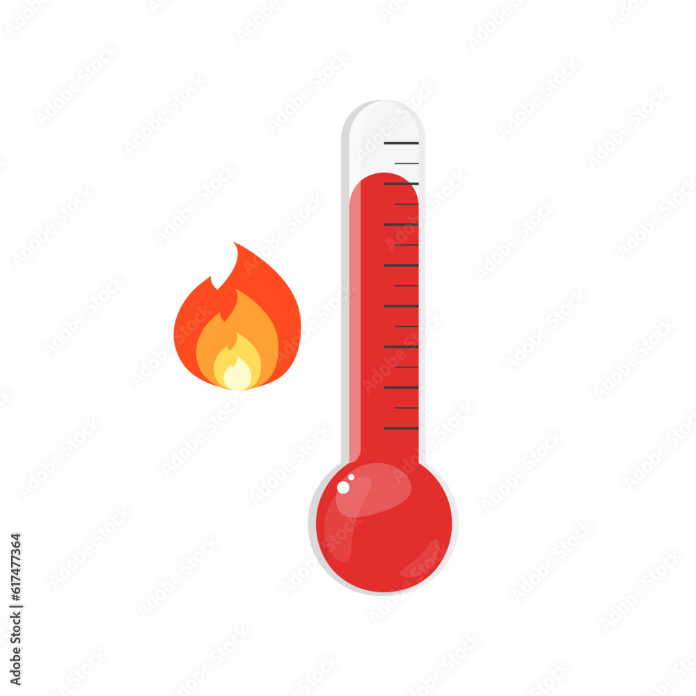 Vector illustration of hot temperature thermometer with a fire sign ...