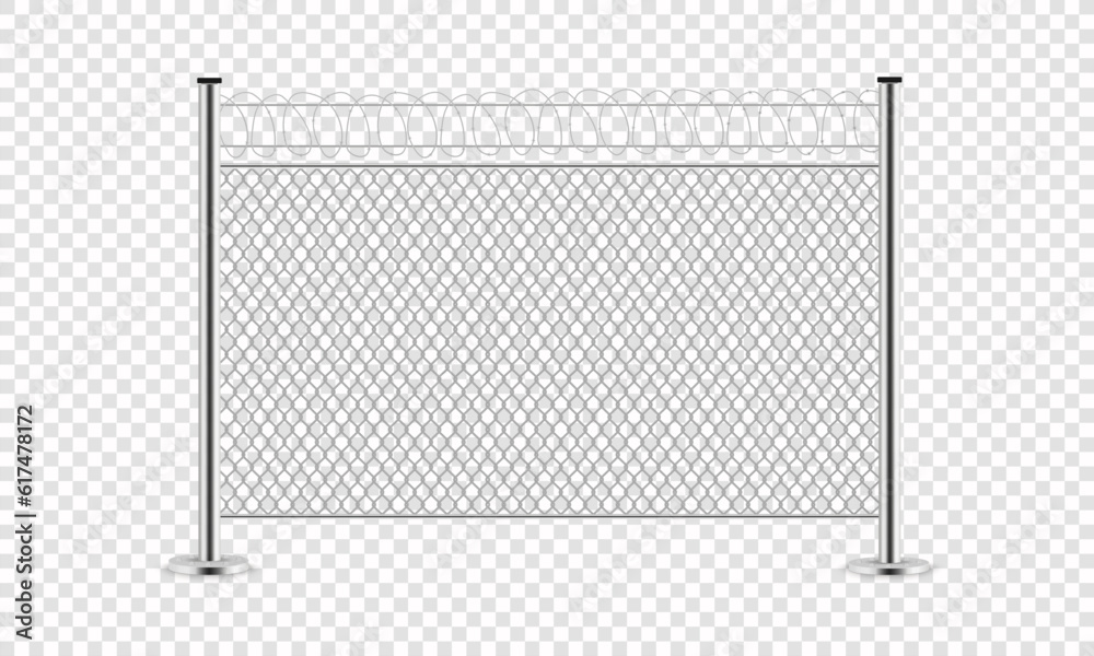 Metal wire fence isolated on a transparent background. Fence and steel ...