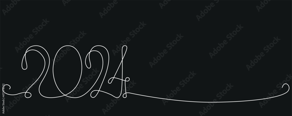 Banner with decoration continuous line hand drawing sign for 2024 year ...