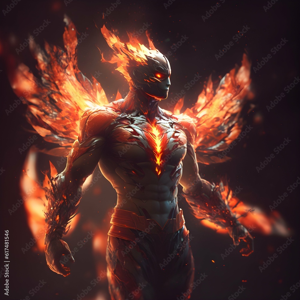 Moltres as a male human supervillain fire powers and wind control fire ...