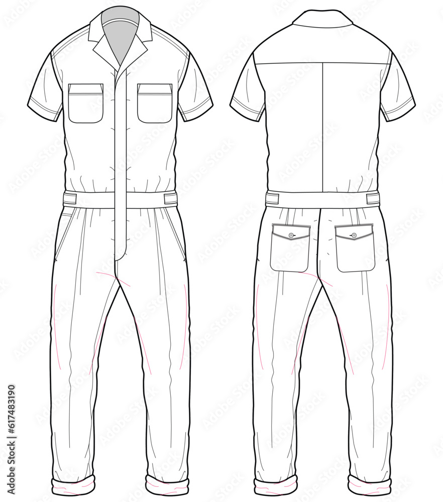 Jumpsuit flat sketch fashion illustration technical drawing with front ...