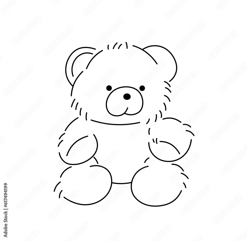 Vector isolated one single cute cartoon sitting shaggy teddy bear toy ...