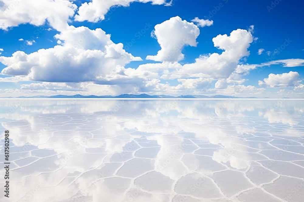 Mirror-like Salt Flats: An endless expanse of salt flats reflecting the ...