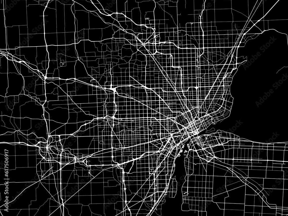 Vector road map of the city of Detroit Metro Michigan in the United ...