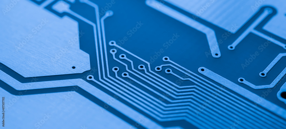 blue printed circuit board. layout of tracks. Stock Photo | Adobe Stock
