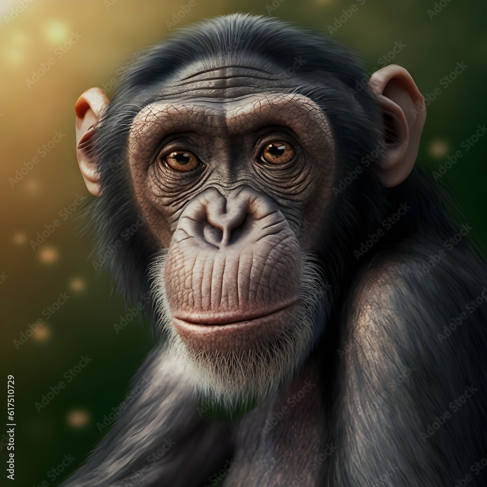 majestic chimp with big eyes profile picture deep focus superimposition ...
