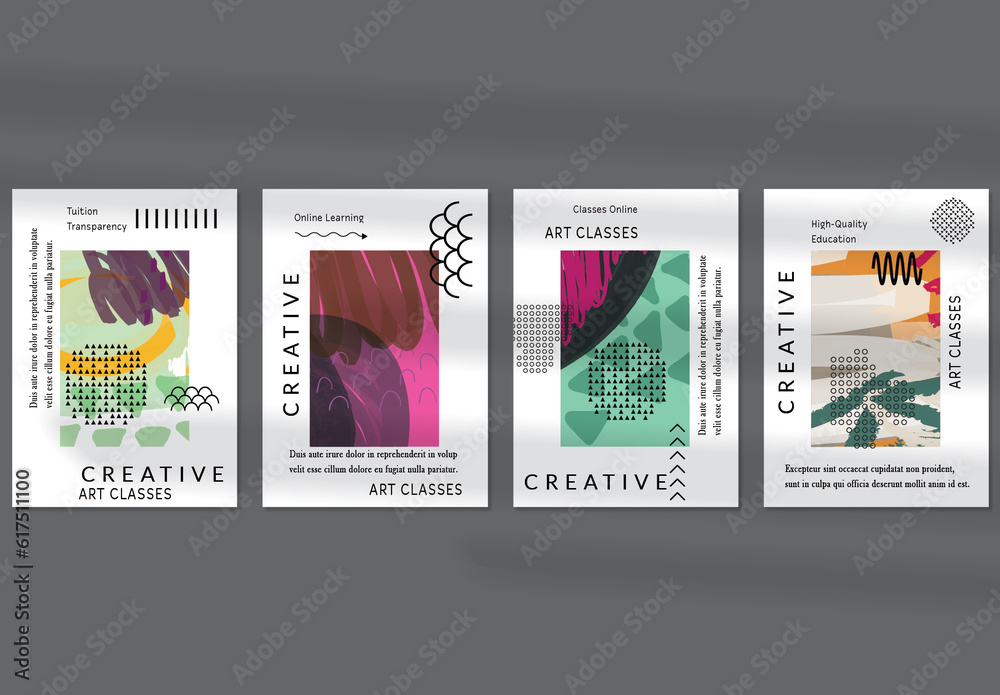 Flyer Layout with Black Geometric Shapes and Abstract Bright Rectangle ...