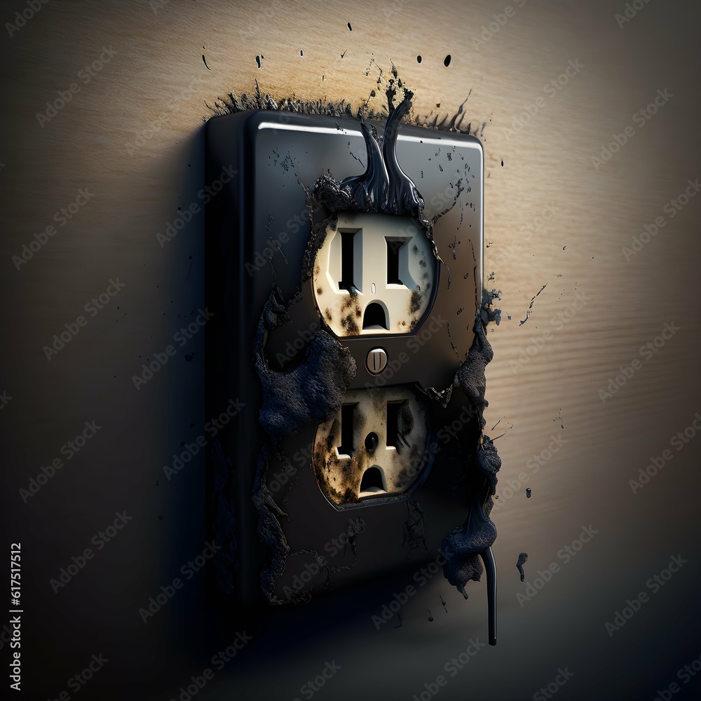 stock image of a realistic damaged and burnt electrical outlet you see ...