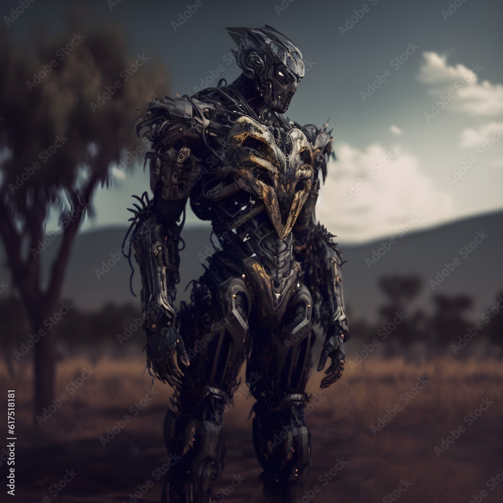 Black Power Ranger in a post apocalyptic world black robotic armature ...