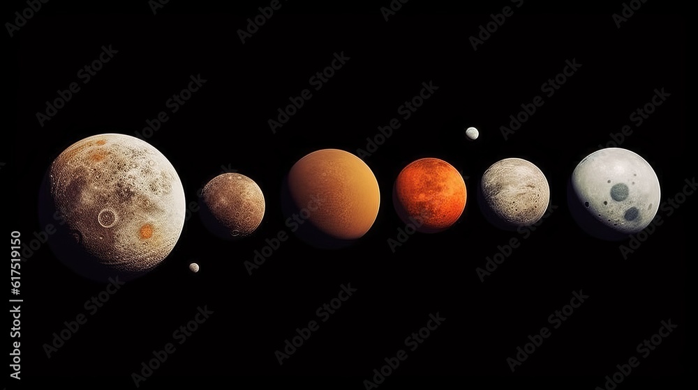 Moons orbiting different planets in our solar system. AI generated ...