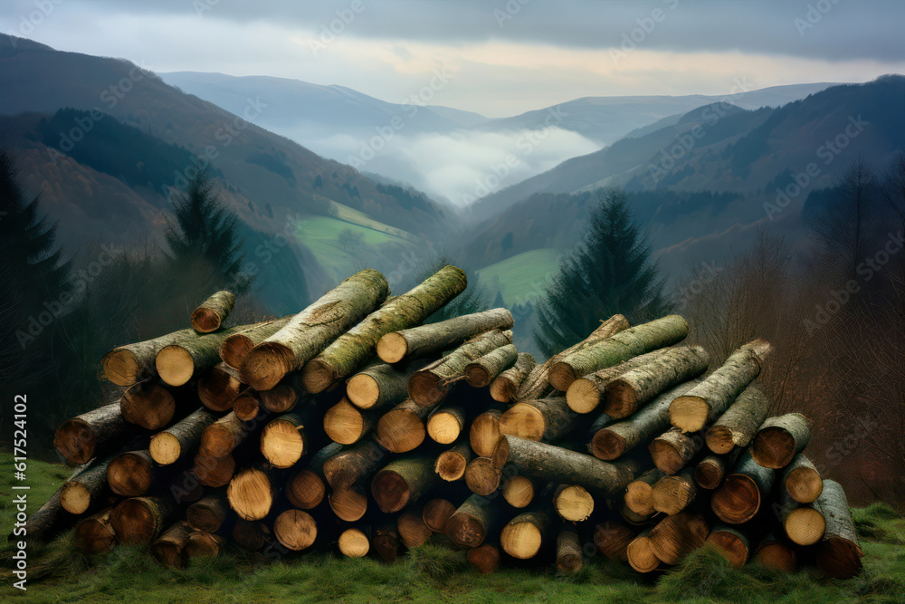 A hyperrealistic image of deforestation and clear-cutting of forests ...