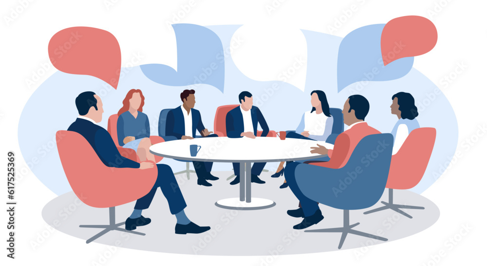 Discussion conference. People of different ages sit and discuss on ...