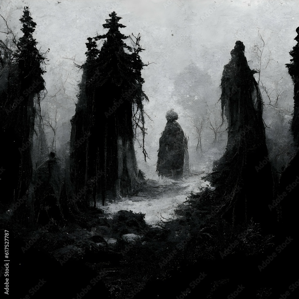 eerie music creepy forest lost hikers trees engraved with occult ...