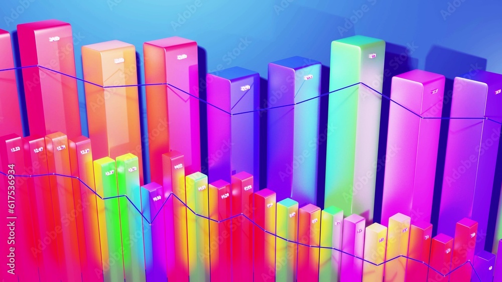3d render. Abstract infographics background with multicolored 3d bars ...