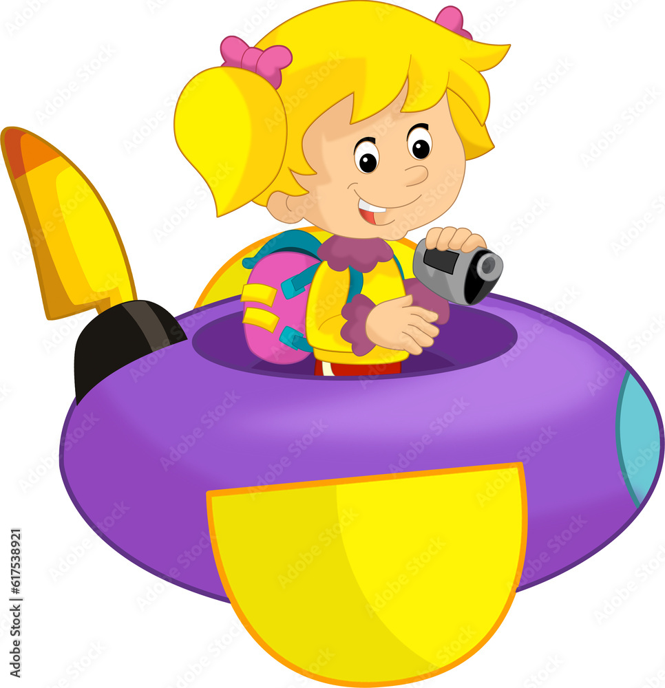 Cartoon kid on a toy funfair plane amusement park or playground ...