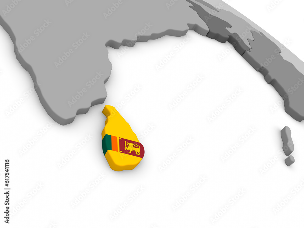 Map of Sri Lanka with embedded national flag. 3D illustration Stock ...