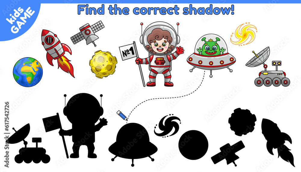 Kids Game. Find the correct shadow. Puzzle for preschool and school ...