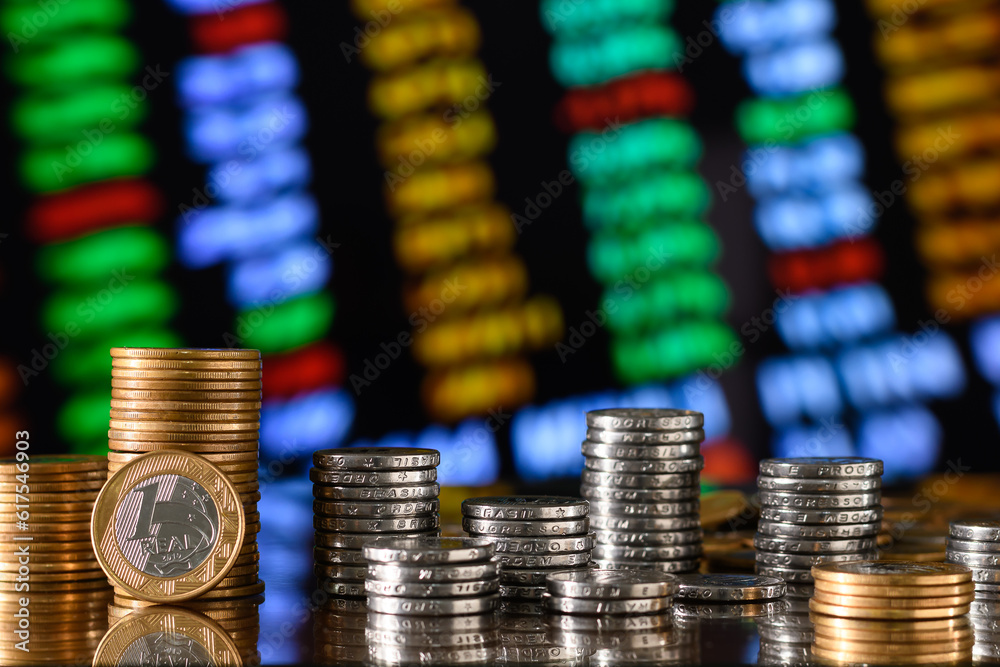 stack of currencies on a graph, concept of economic collapse, falling ...