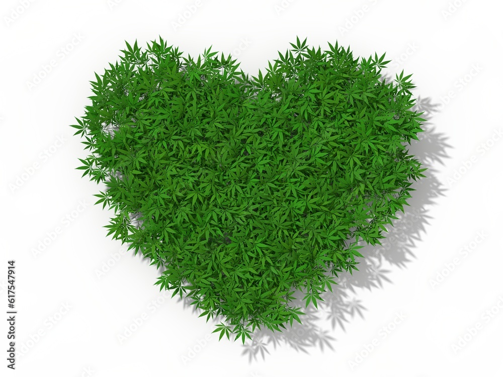 heart symbol with marijuana weeds. conceptual 3d illustration. isolated ...
