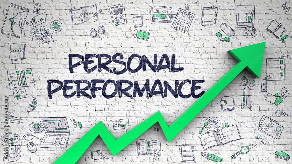 White Wall with Personal Performance Inscription and Green Arrow ...