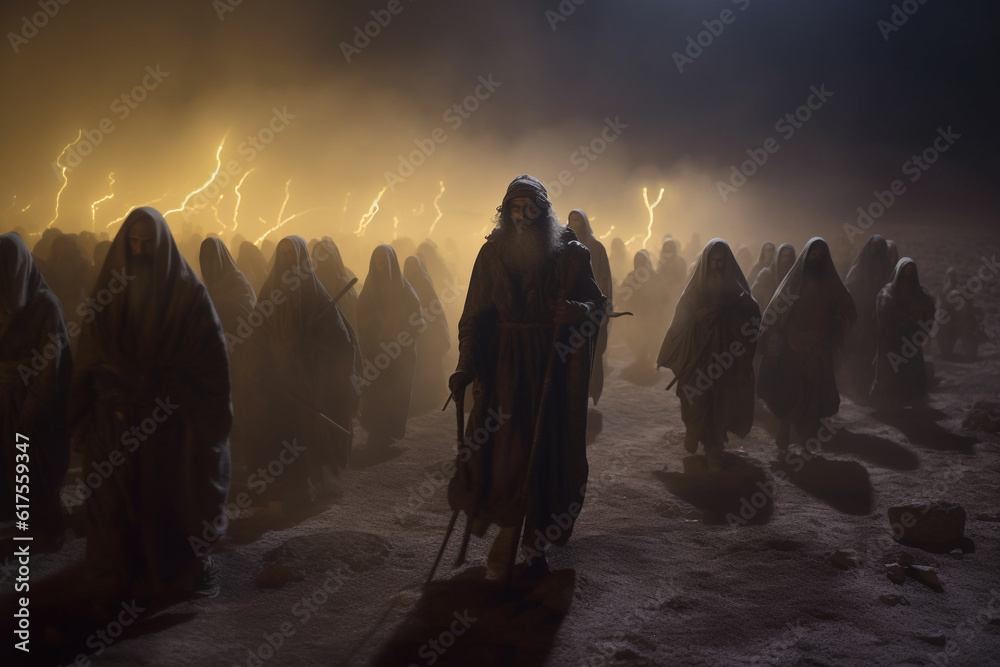 Moses leads the Jews through the desert, Moses led his people to the ...