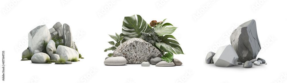 collection Set of different styles of outdoor natural stones or rocks ...