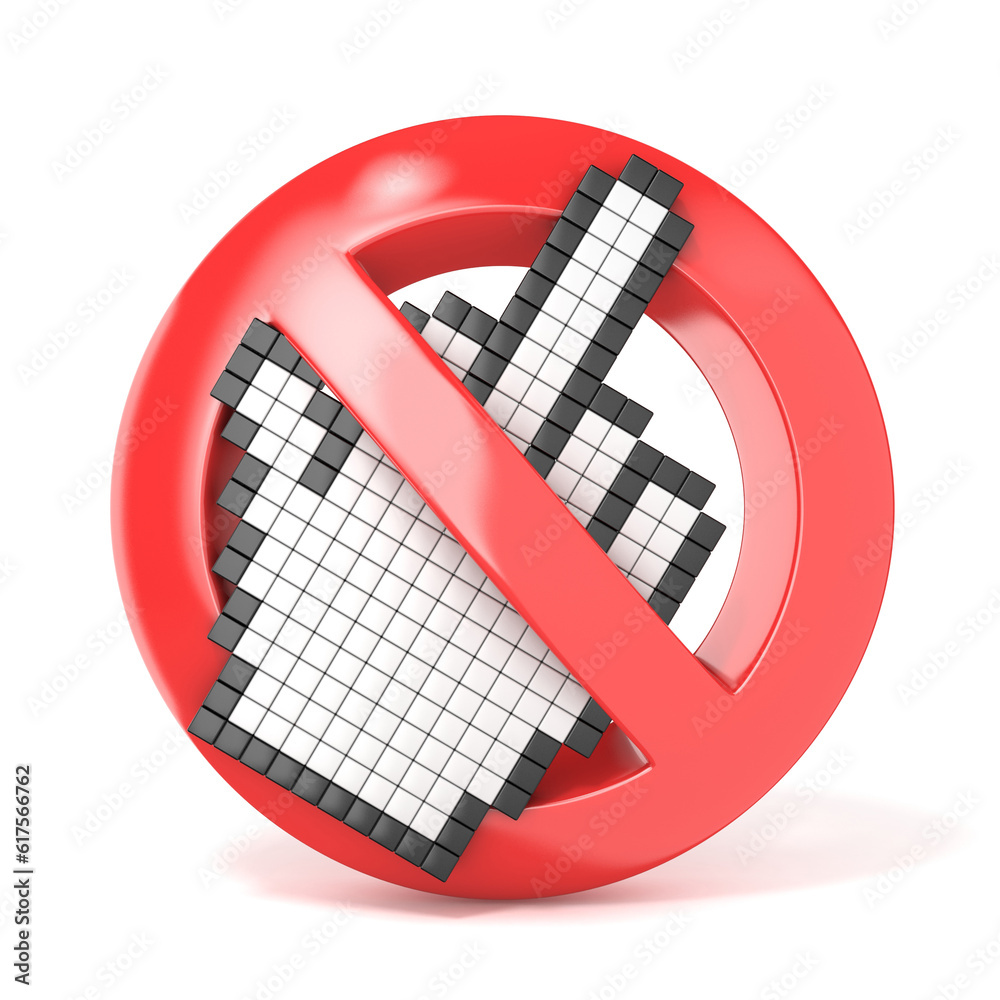 Forbidden sign with middle finger cursor. 3D render illustration ...