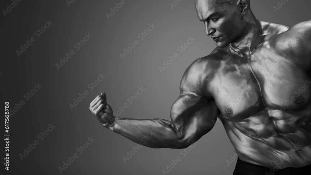 Bodybuilder posing and flexing his biceps. Fitness muscled man. This is ...