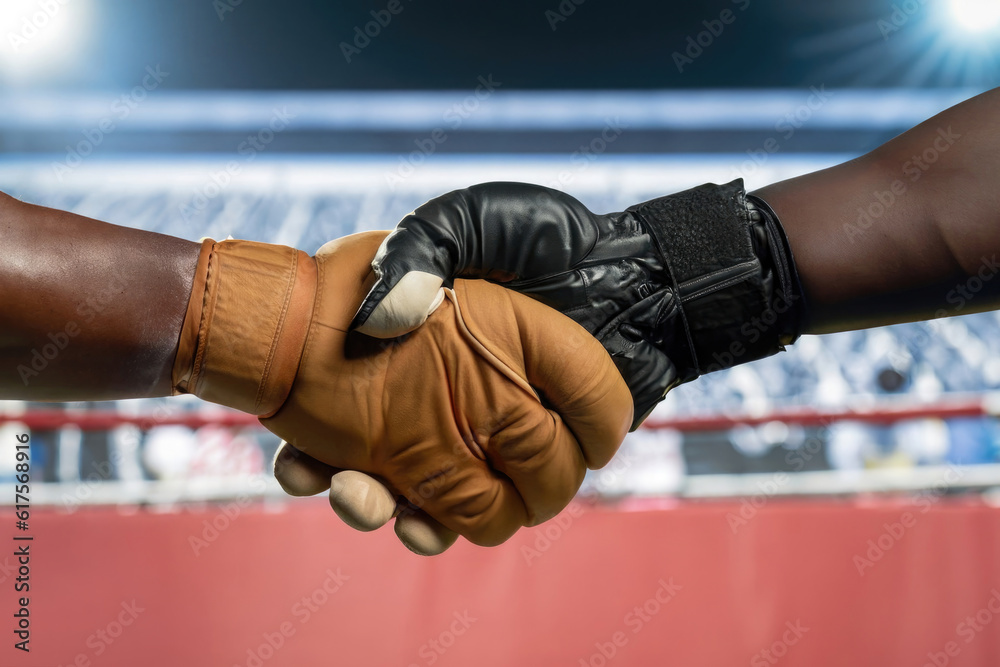 handshake between two boxers greeting on the ring, before boxing and ...