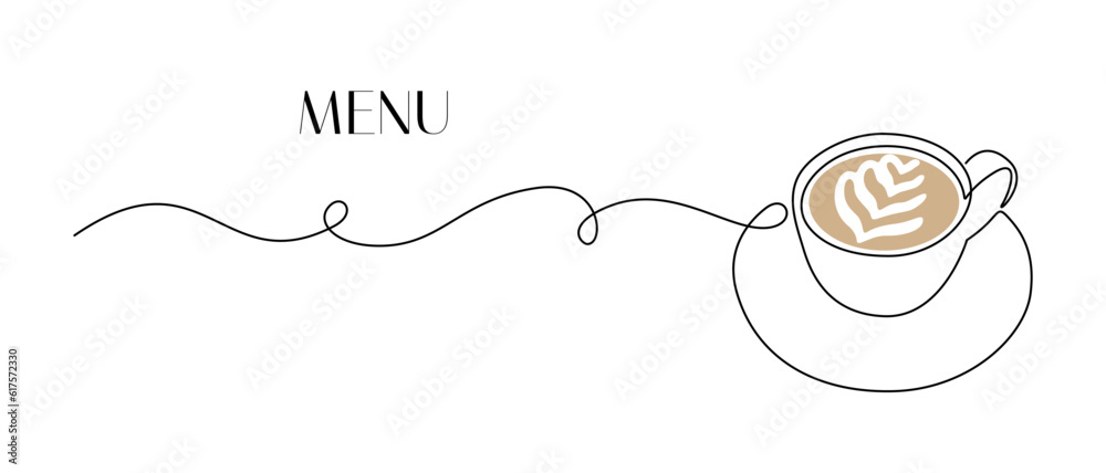 One continuous line drawing of cup coffee with latte art. Minimalist ...