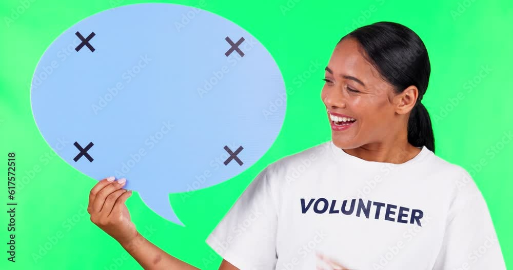 Vidéo Stock Speech bubble, chat and a volunteering woman on a green ...