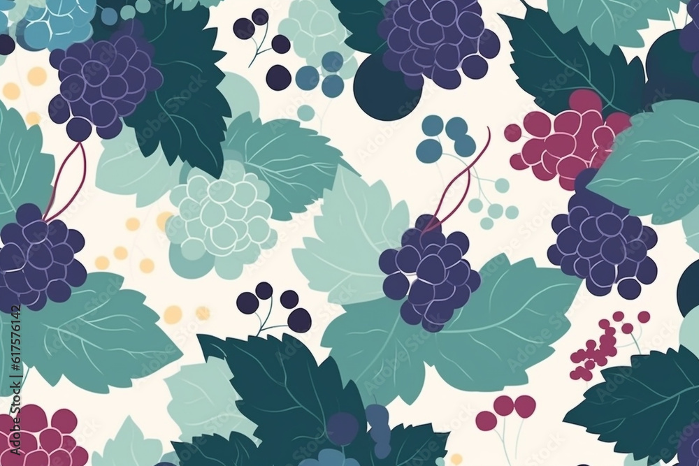 grapes and leaves pattern, in the style of anime aesthetic, clean and ...