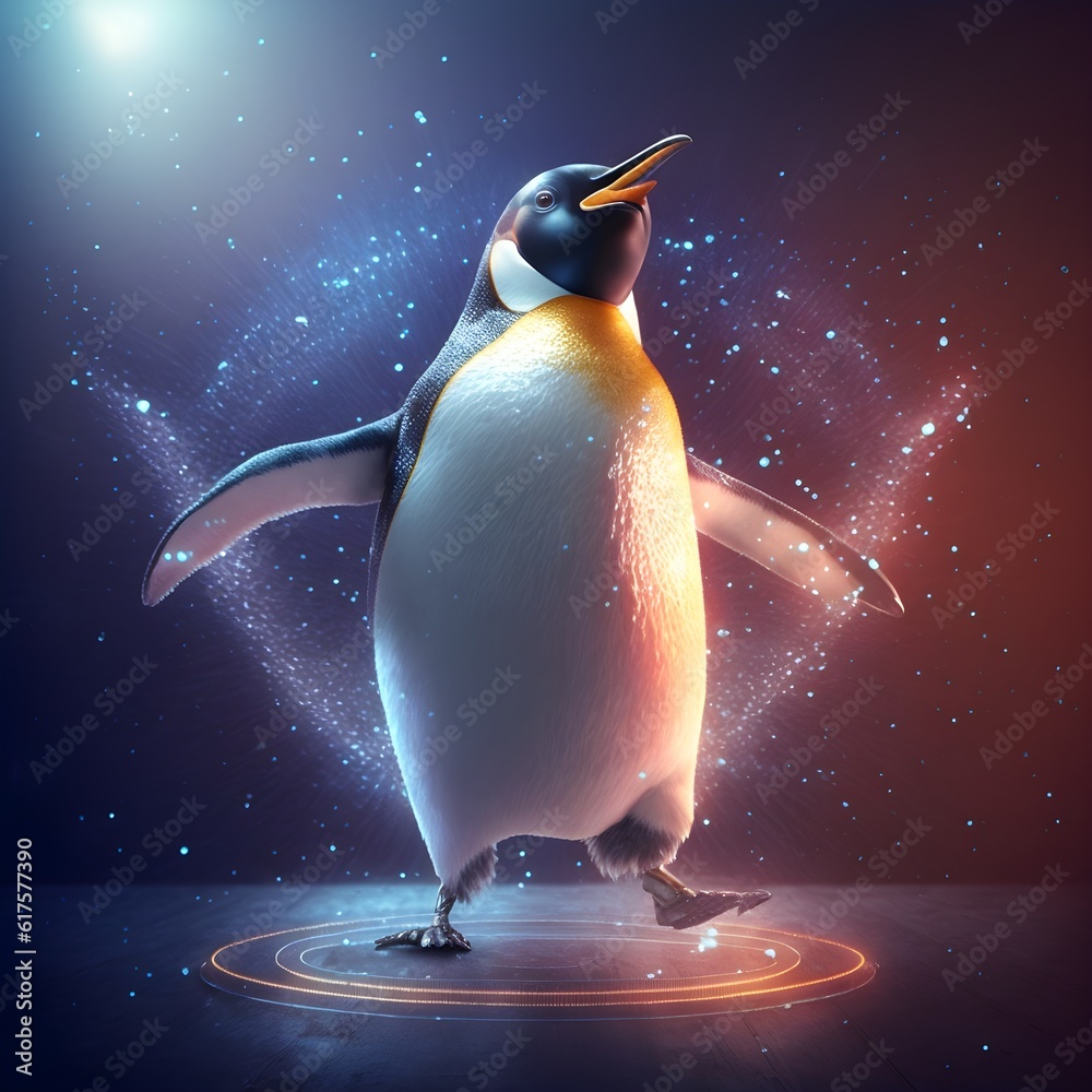 dancing penguin on a dance floor with a big speaker behind him a disco ...