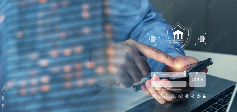 Financial and technological virtual bank concept, cloud computing, and ...