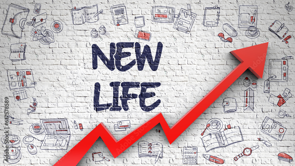 New Life Inscription on the Modern Line Style Illustation. with Red ...