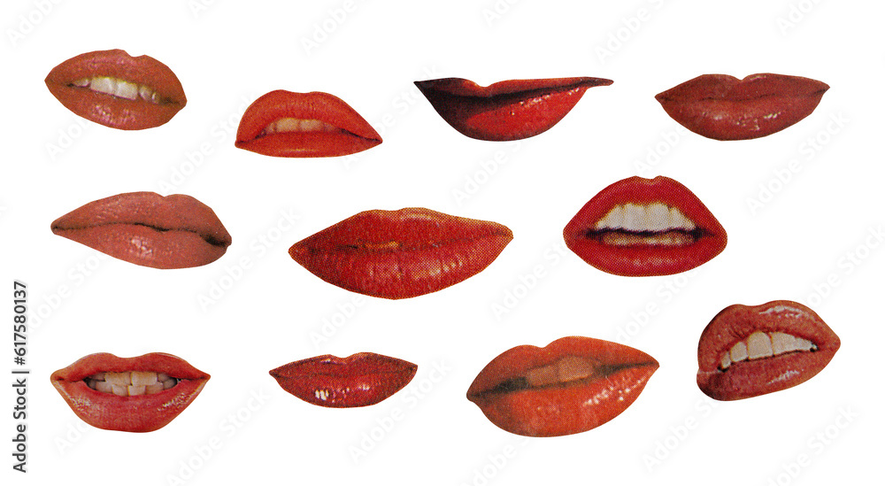 Cutout vintage magazine women's mouths, collection of different designs ...