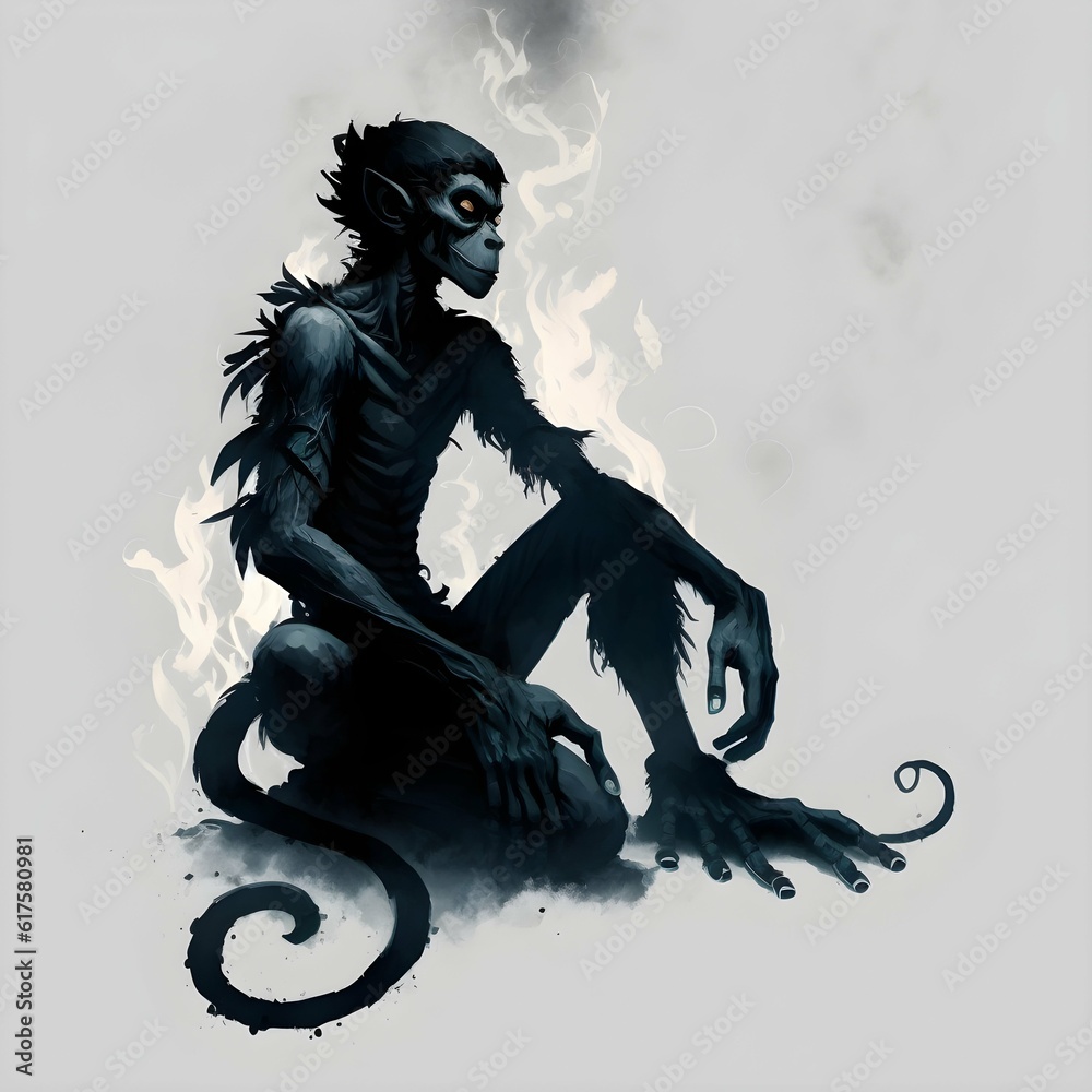 spider monkey sitting quietly shadow creature made of shadow and smoke ...