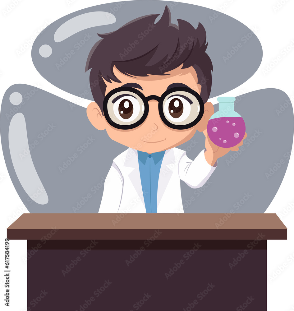 Male chibi cartoon scientist transparent background illustration ...