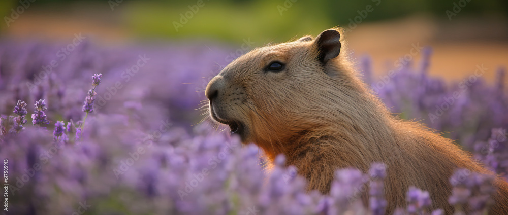 Graceful Encounters: Capybara's Serenity Amidst Lavender Bliss ...