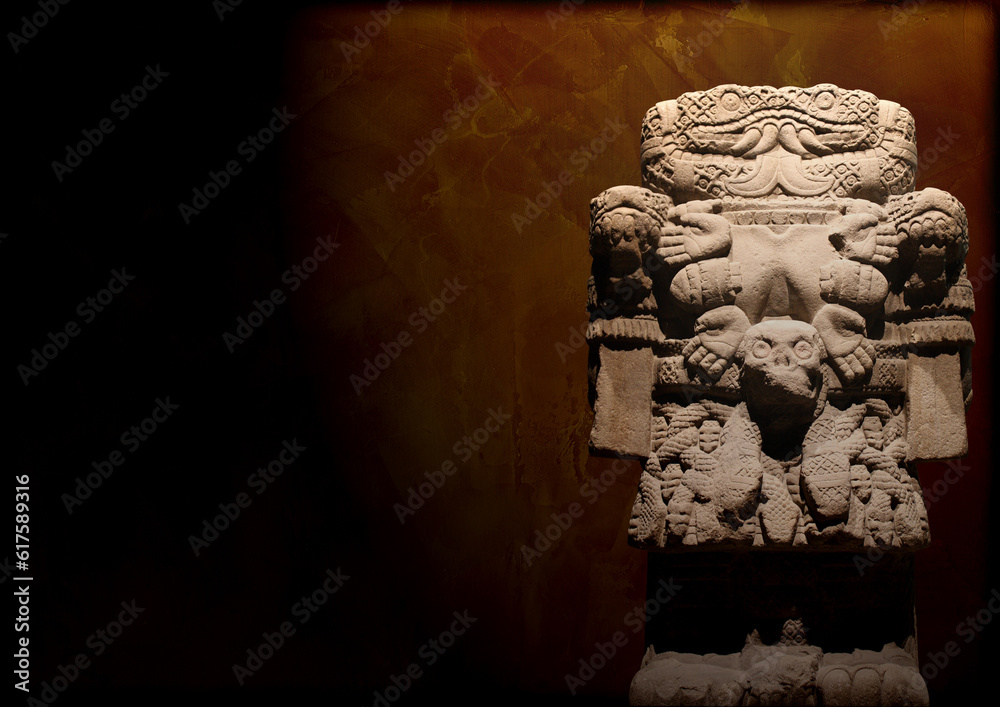 Grunge background with Aztec goddess of death Coatlicue (mother of ...