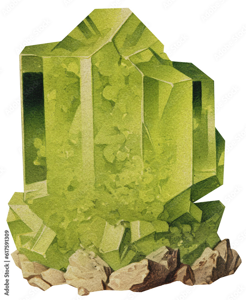 Peridot mineral on transparent background, old-style vintage ...