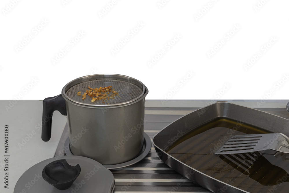 Used cooking oil in oil containers and pans, old or used cooking oil ...