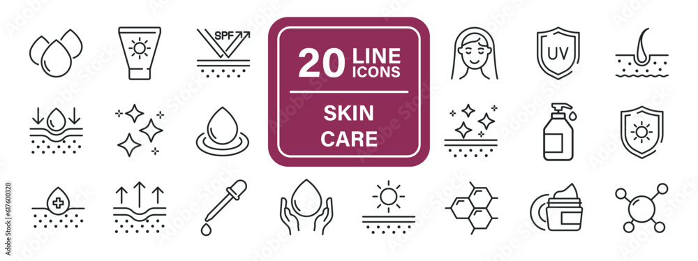 Skin care line icons. Editable stroke. For website marketing design ...