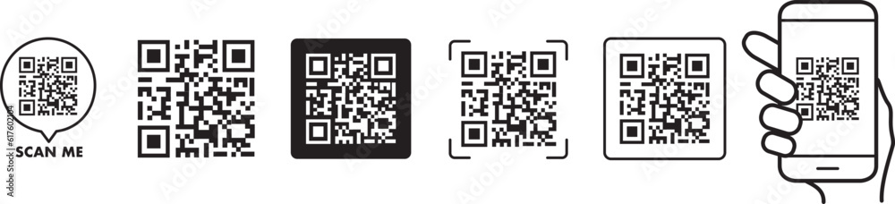 QR code scan icon with smartphone, scan me barcode sign, Vector ...