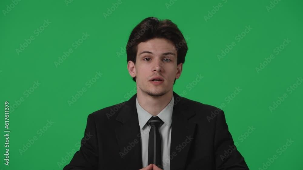 TV studio live news program with green screen background. A TV ...