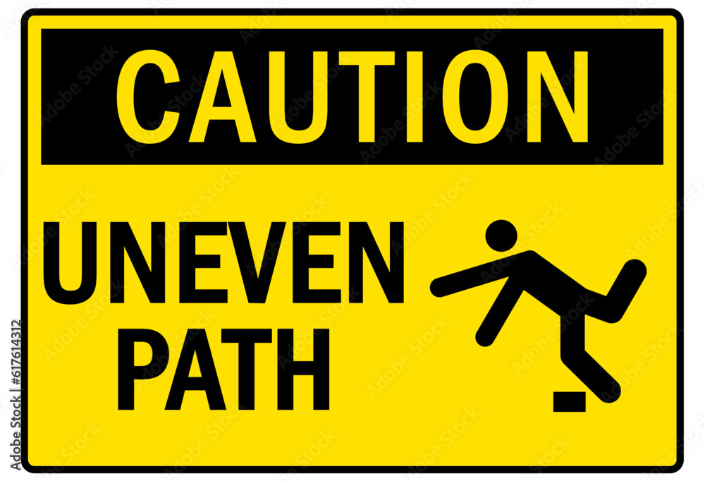 Slip and trip hazard sign and labels uneven path Stock Vector | Adobe Stock